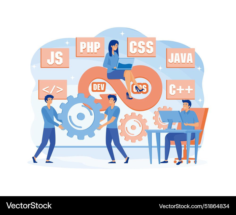 Devops concept programmers practice Royalty Free Vector Devops concept programmers practice Royalty Free Vector