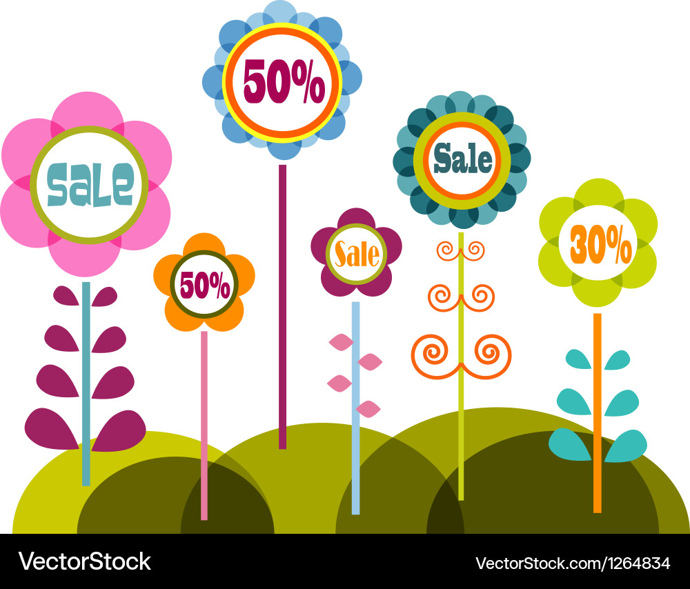 Flowers with sale signs Royalty Free Vector Image