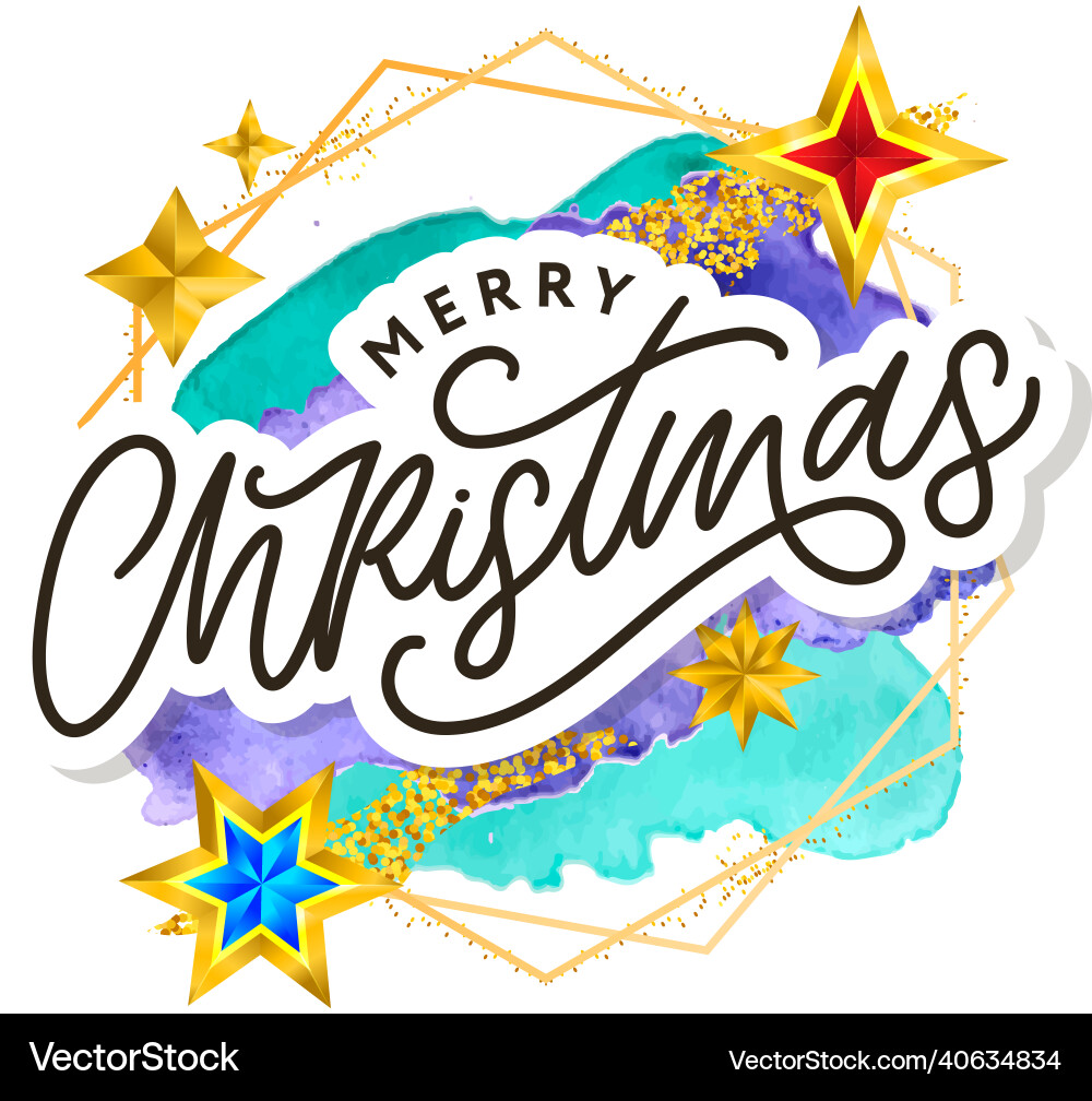 Merry christmas text decorated with hand drawn Vector Image