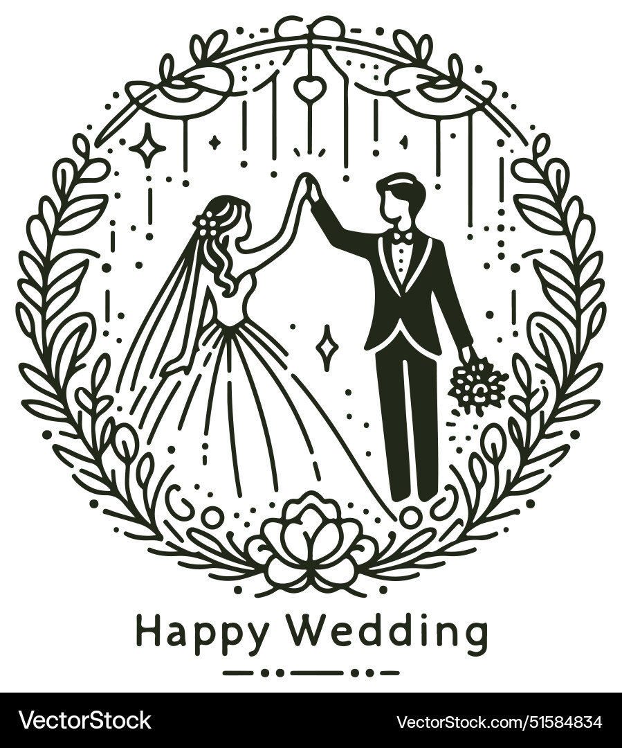 One continuous drawn line wedding from Royalty Free Vector