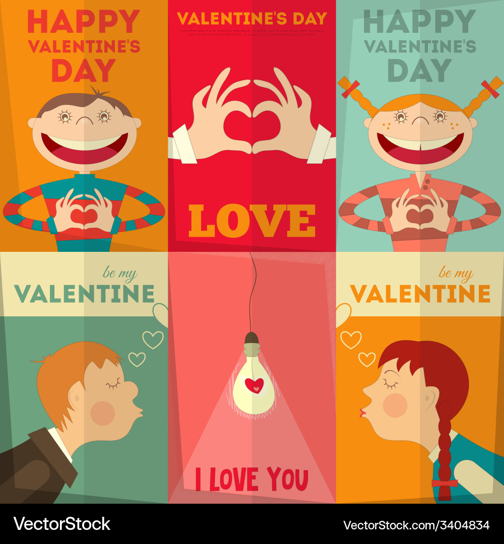Valentine's Day Cartoon Posters Royalty Free Vector Image