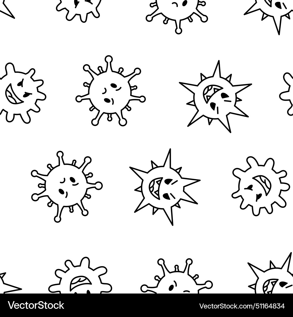 Viruses kawaii seamless pattern coloring page Vector Image