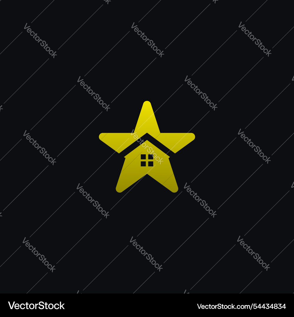 Yellow star with a house inside on black Vector Image