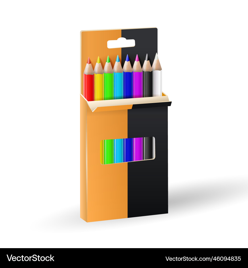 3d color pencil box wooden tools for drawing Vector Image