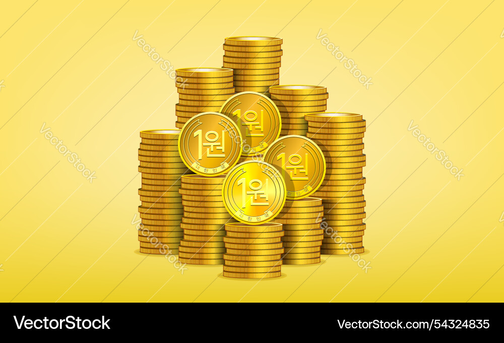 3d gold tokens korean 1 won Royalty Free Vector Image