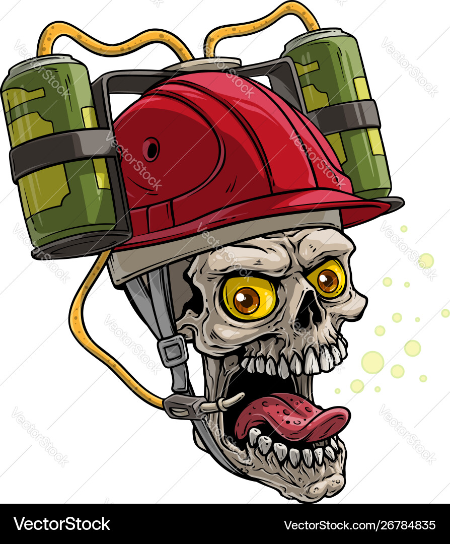 Cartoon human skull in red drinking beer helmet Vector Image