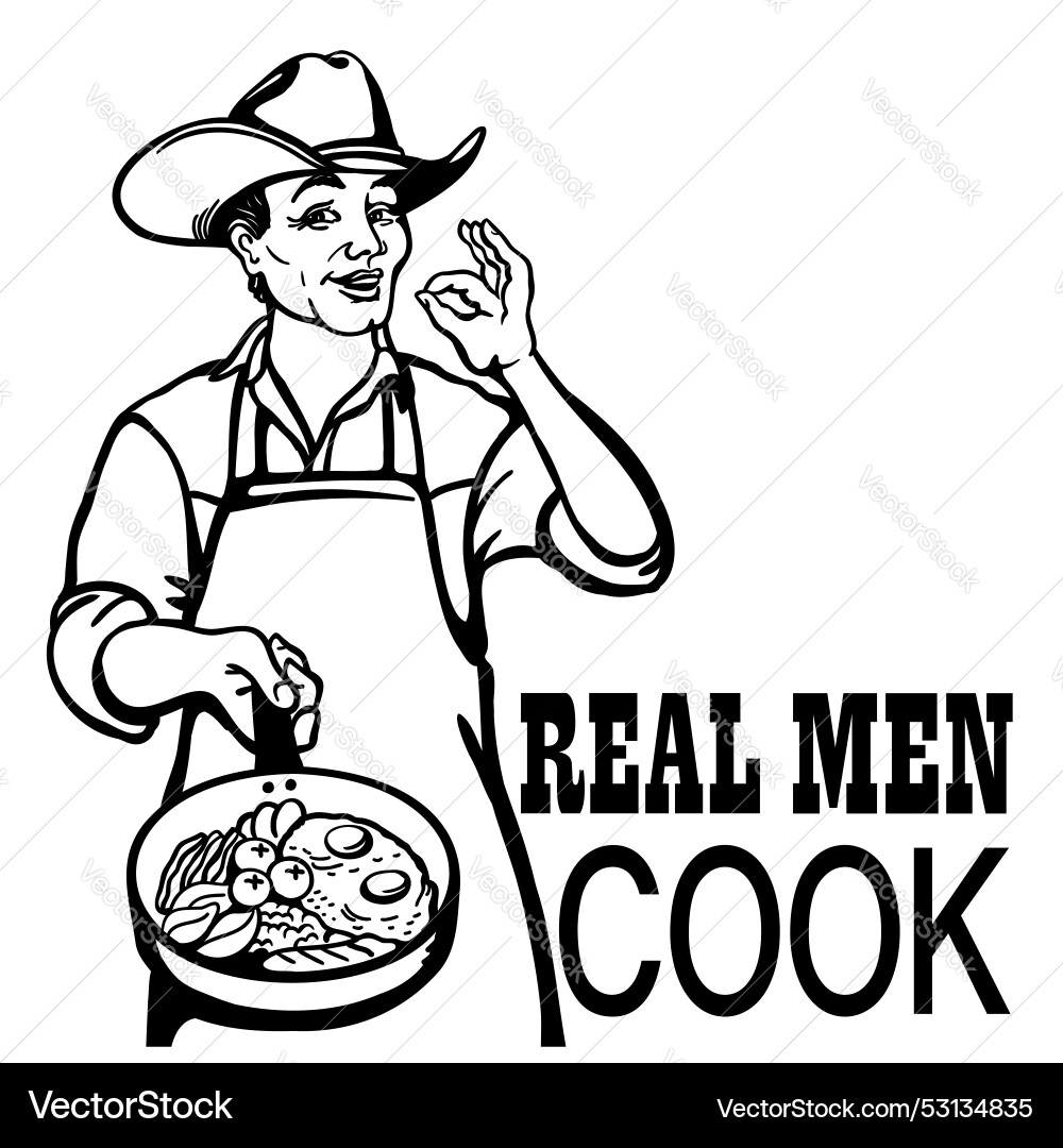 Cowboy chef in the kitchen cooking traditional Vector Image