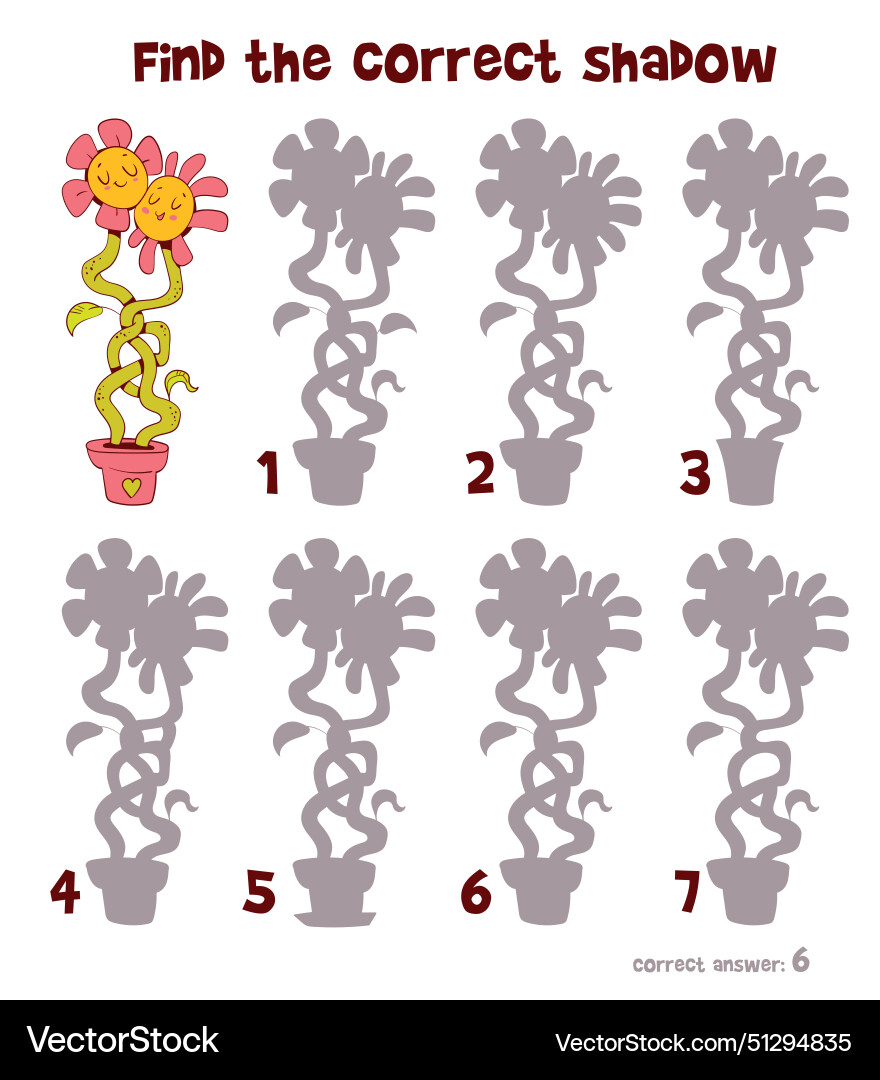 Find the correct shadow choose right silhouette Vector Image