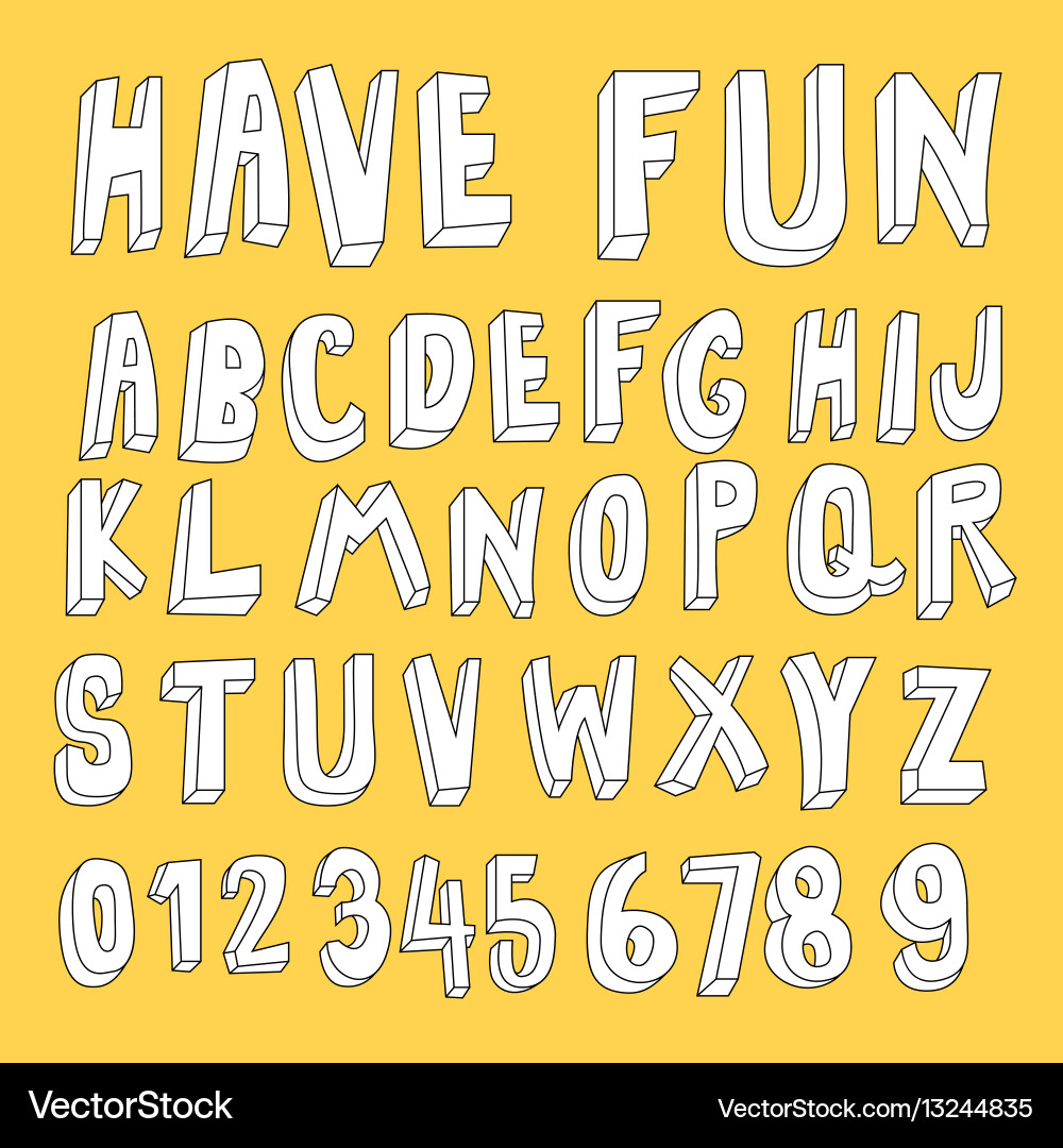 Hand drawn 3d cartoon font collection Royalty Free Vector