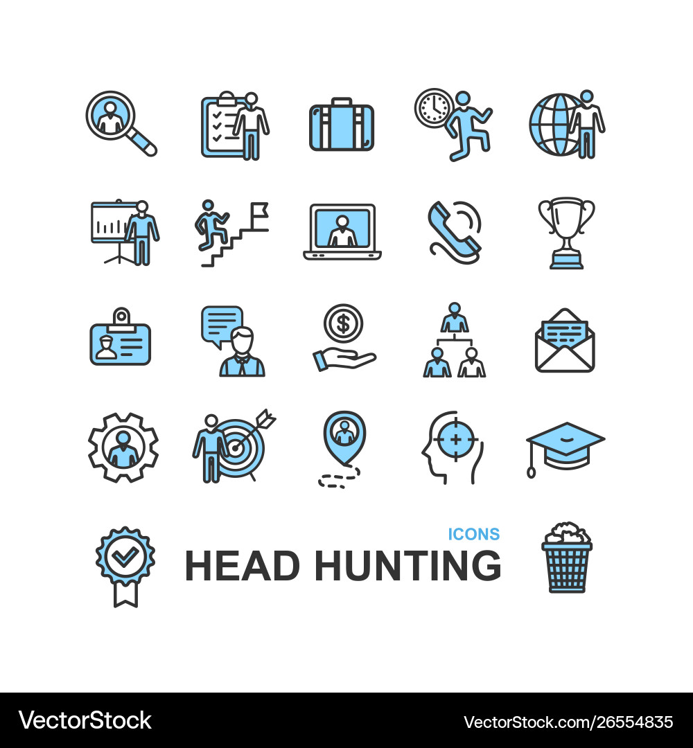 Head Hunting Icon Set - Thin Line Royalty Free Vector Image