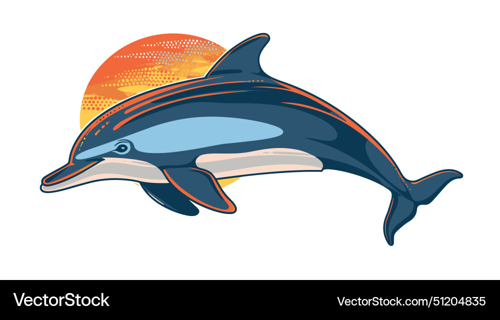 Jumping dolphin graphic sunny backdrop stylized Vector Image
