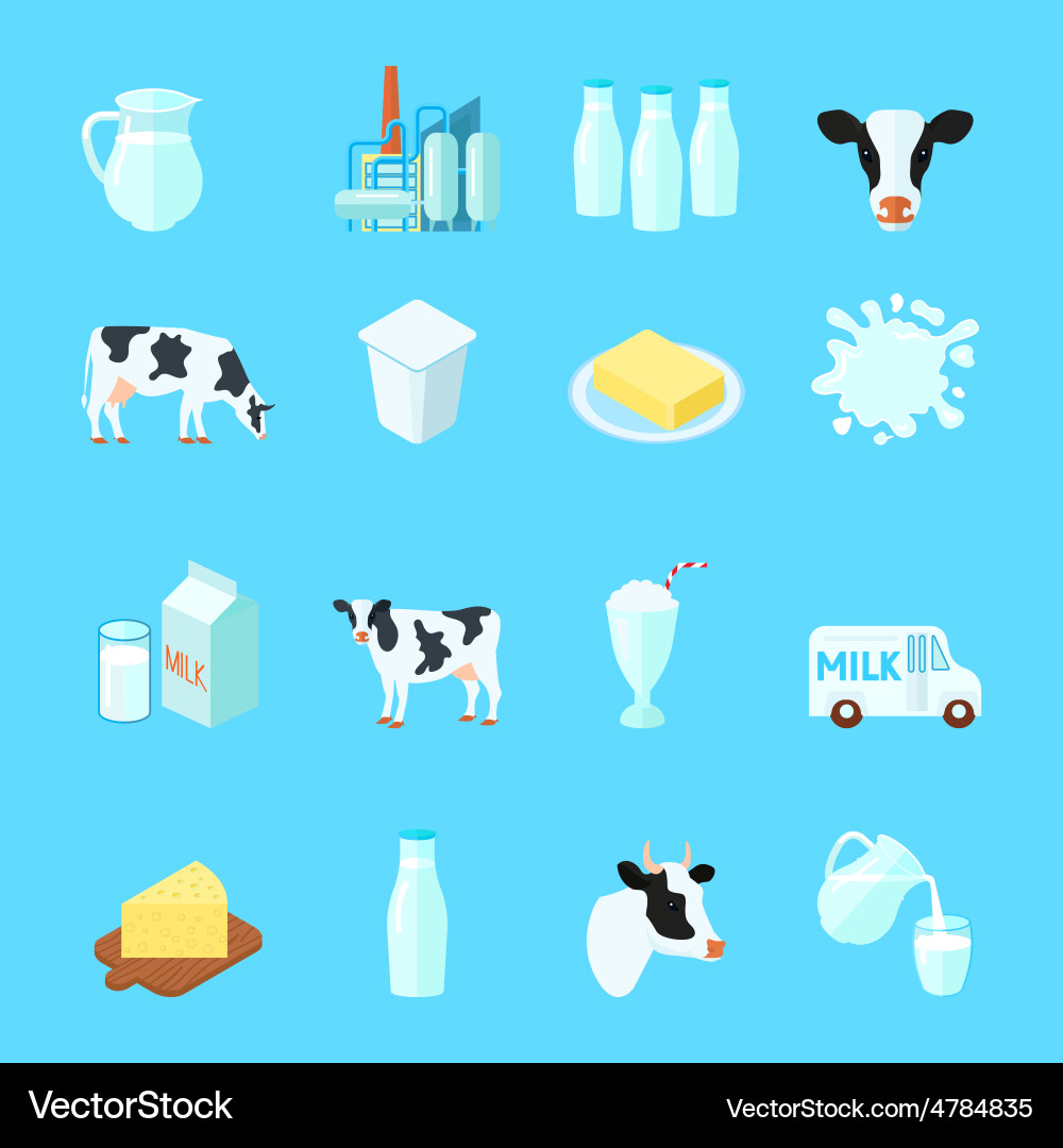 Milk icons flat Royalty Free Vector Image - VectorStock