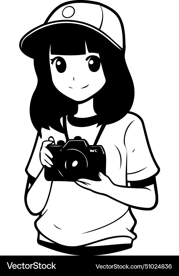 A cute girl with camera on white background Vector Image
