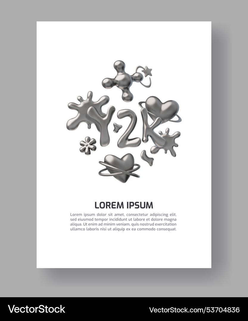 A poster with 3d drawings shiny silver shapes Vector Image