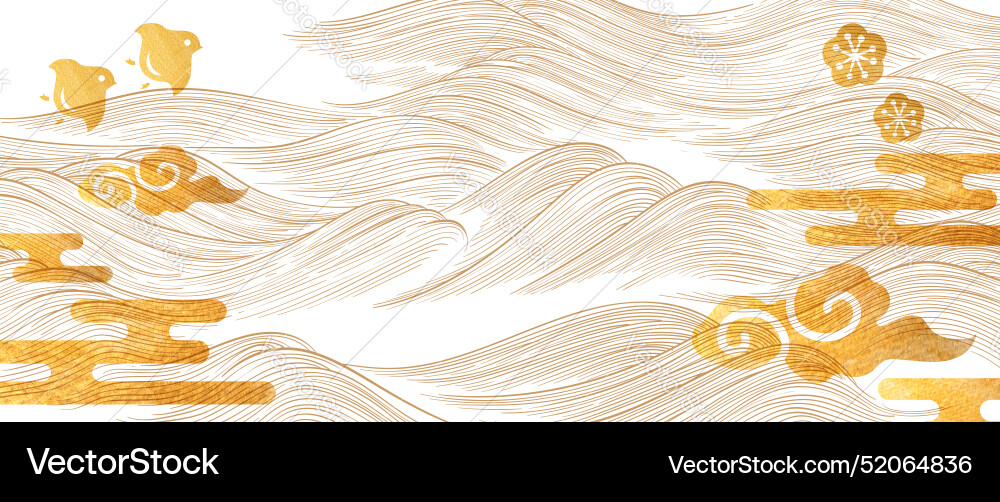 Hand drawn wave with japanese pattern abstract Vector Image