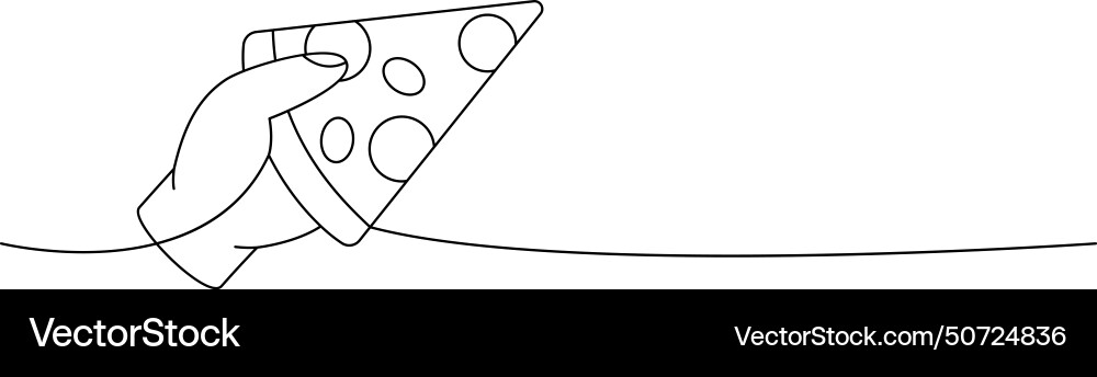 Hand holding italian pizza one line continuous Vector Image