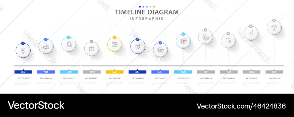 Infographic 12 months timeline calendar circles Vector Image