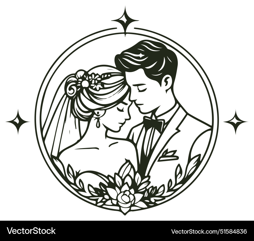 One continuous drawn line wedding from Royalty Free Vector