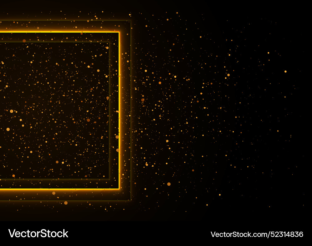 Orange neon squares and golden particles abstract Vector Image