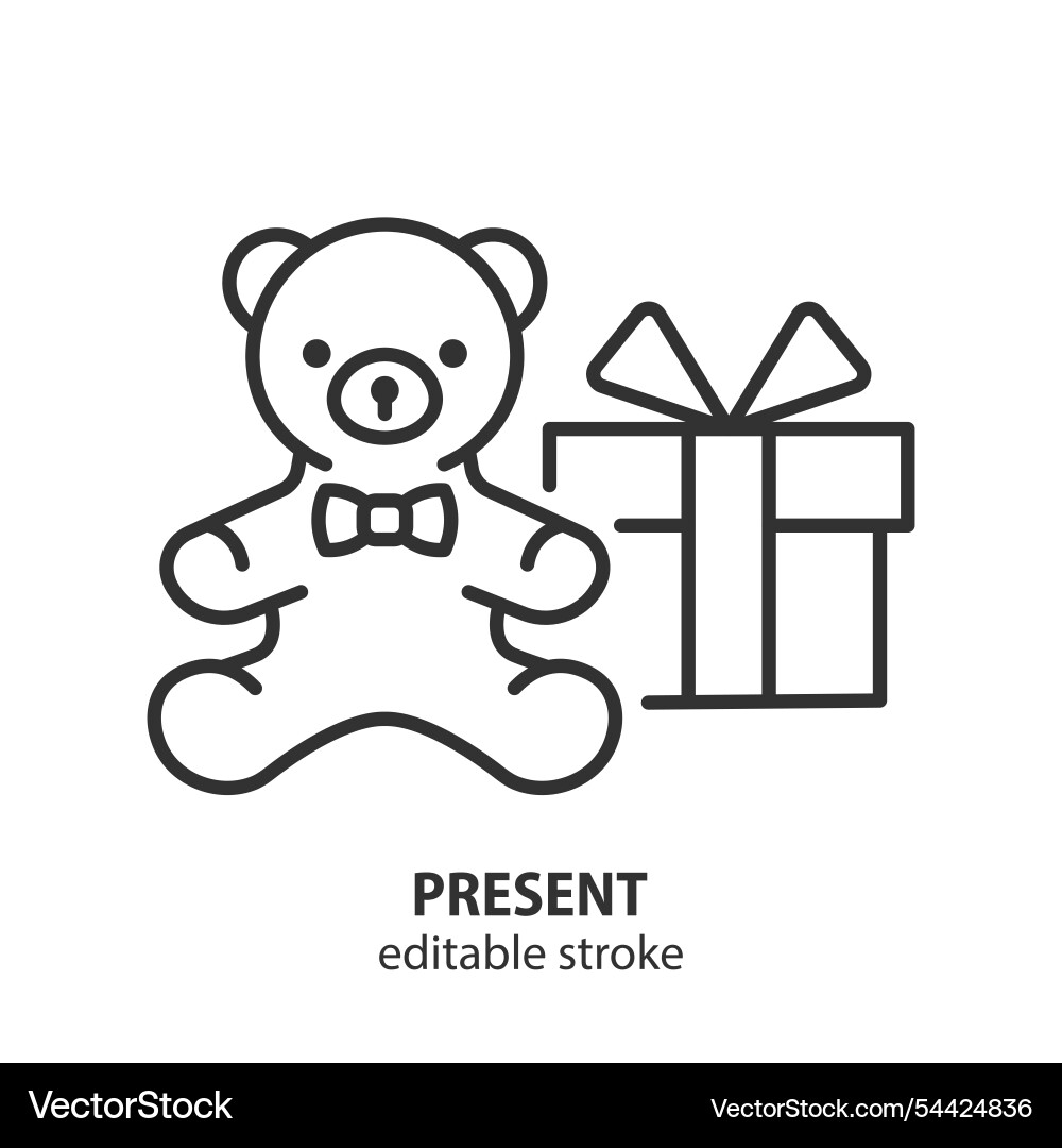 Present line icon toy bear and gift box symbol Vector Image