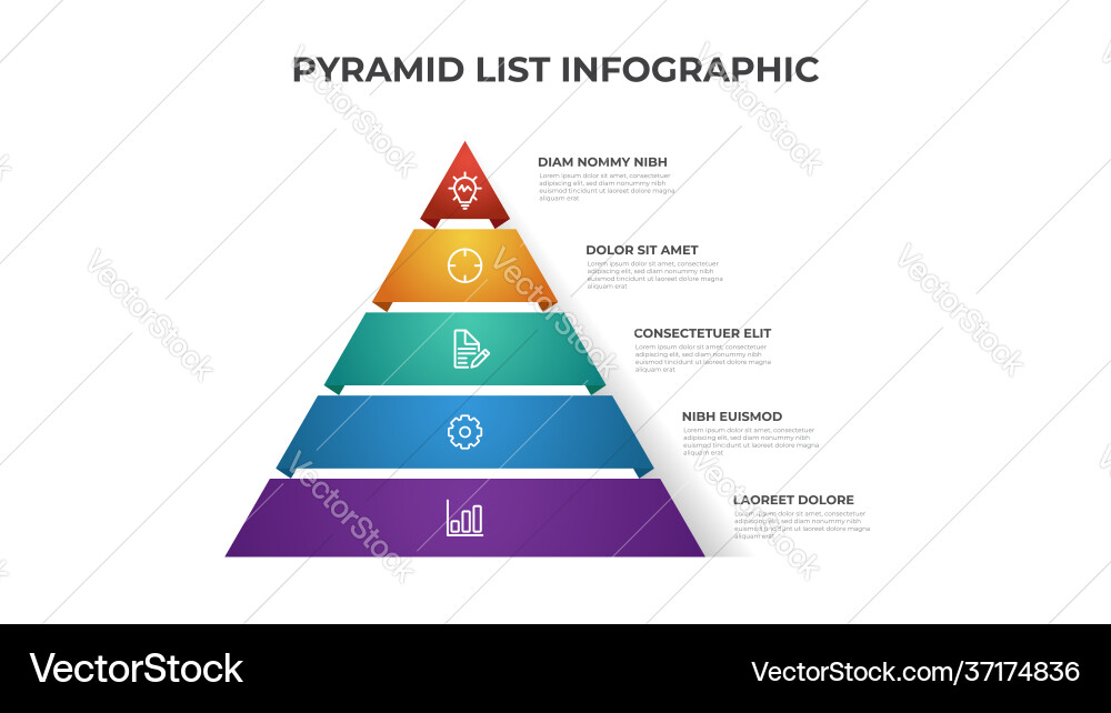 Pyramid list infographic template with 5 layers Vector Image