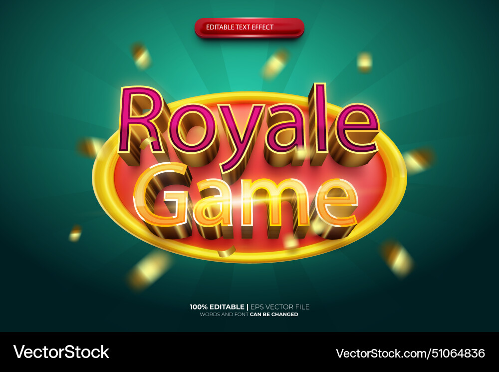 Royale game badge 3d editable text effect style Vector Image