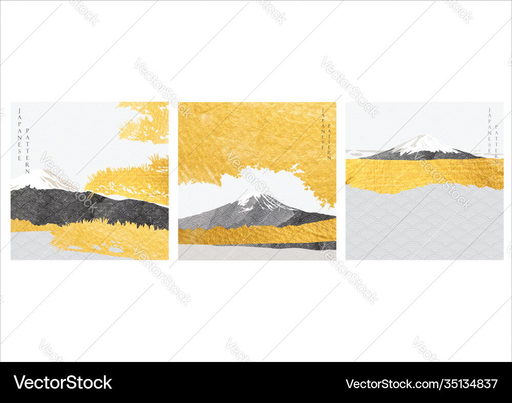 Fuji mountain with japanese wave pattern famous Vector Image