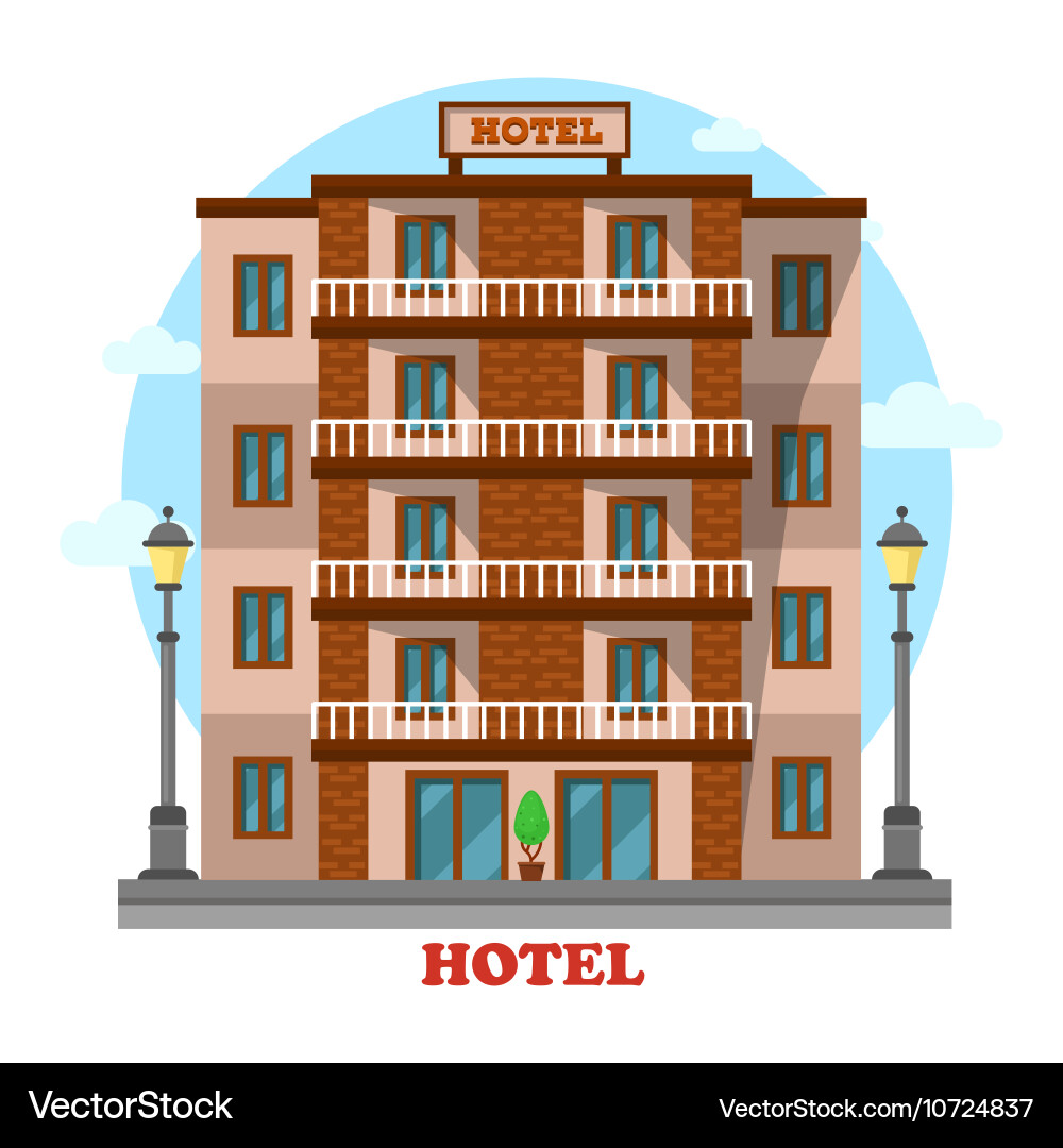 Hotel or motelskyscraper hostel building exterior Vector Image