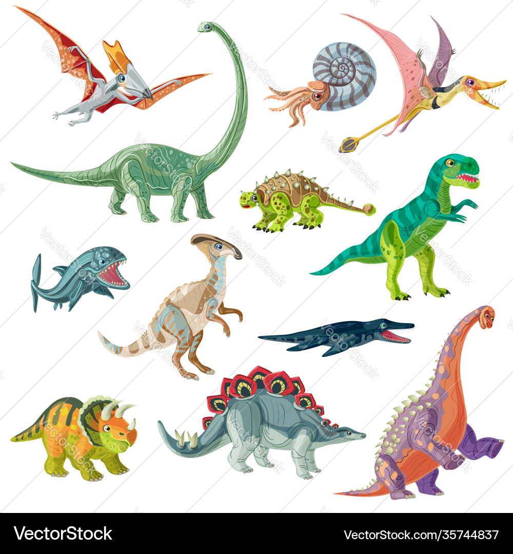 Jurassic Period Animals Set Icons Stock Vector