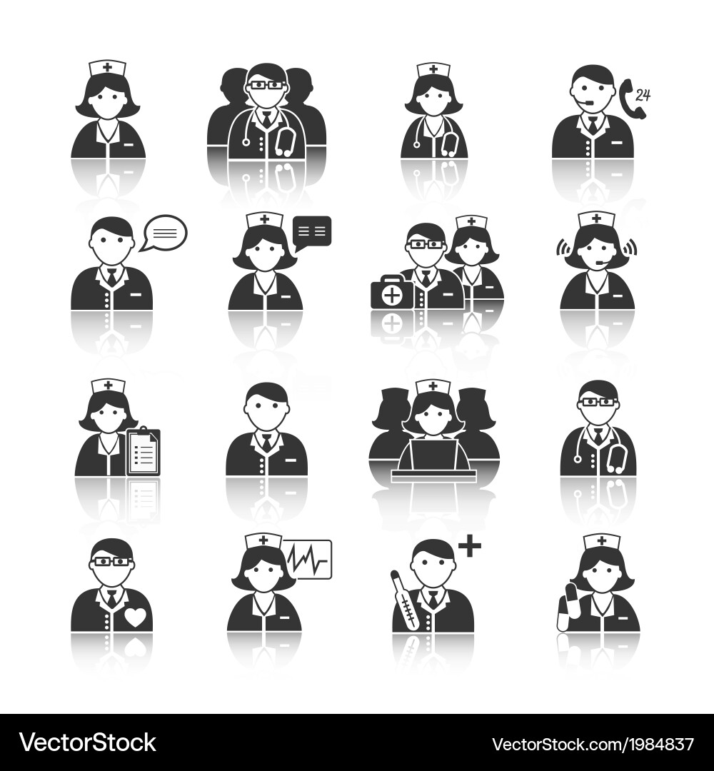 Medicine doctors and nurses icons set Royalty Free Vector
