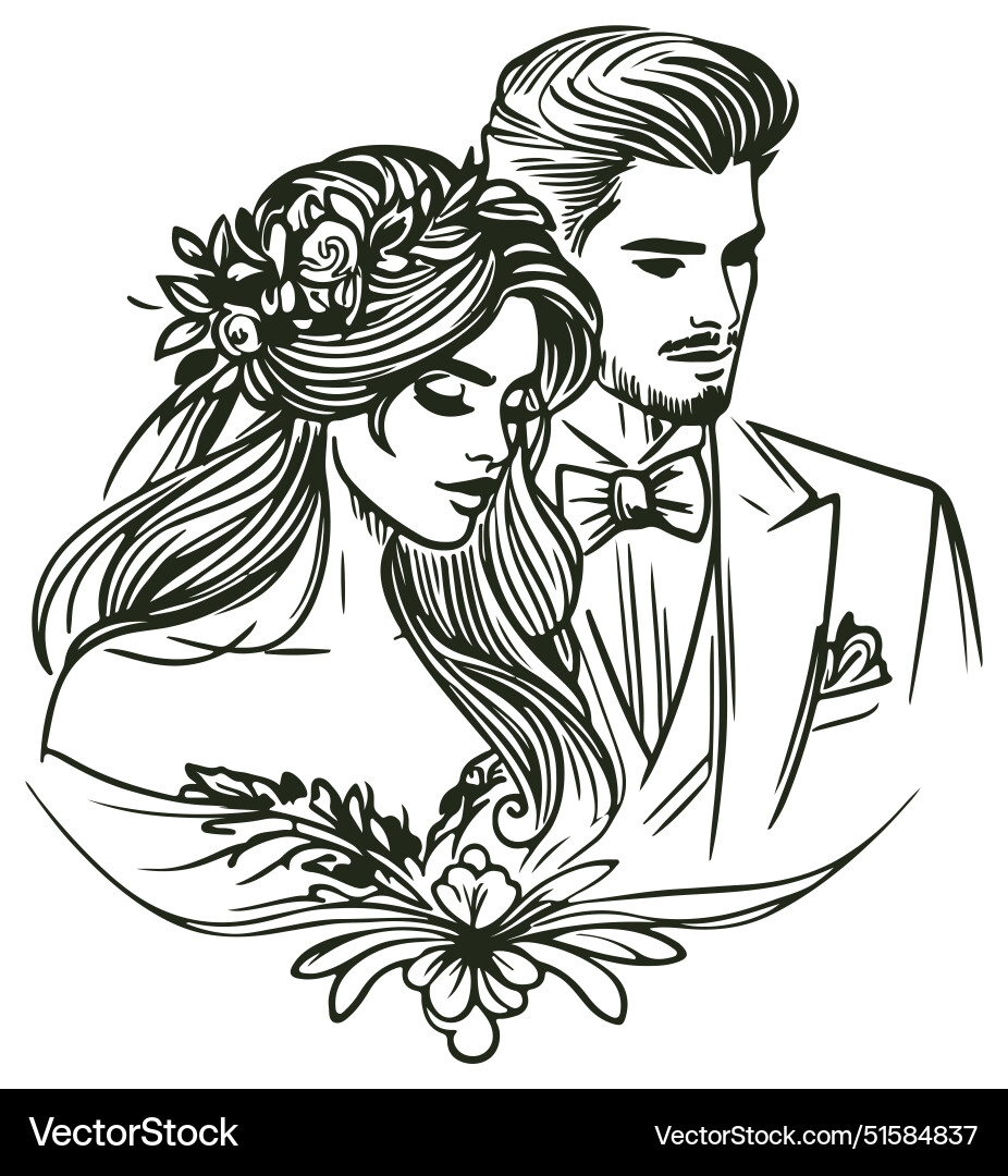 One continuous drawn line wedding from Royalty Free Vector