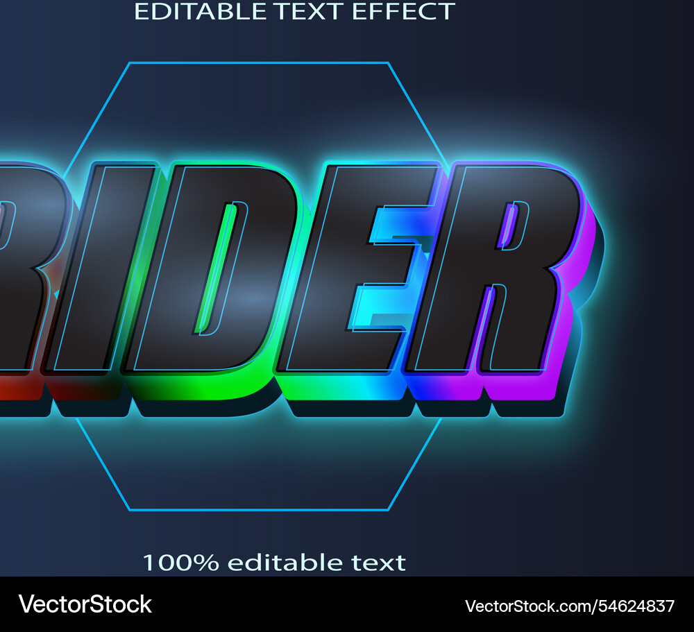 Rider editable text effect 3d emboss neon style Vector Image