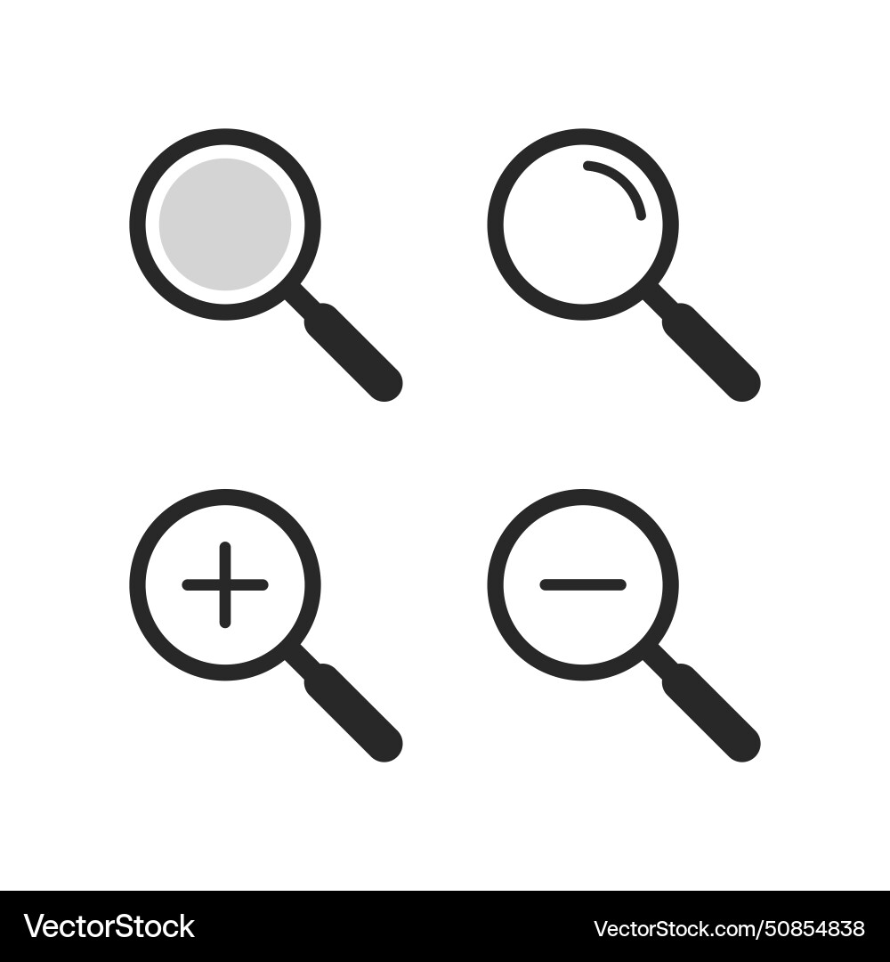 Magnifying glass icon set and search Royalty Free Vector