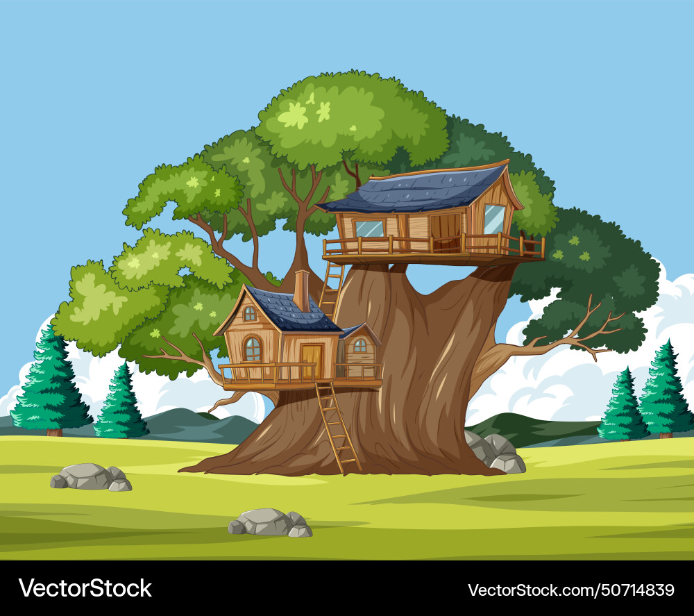 A whimsical treehouse amidst nature Royalty Free Vector