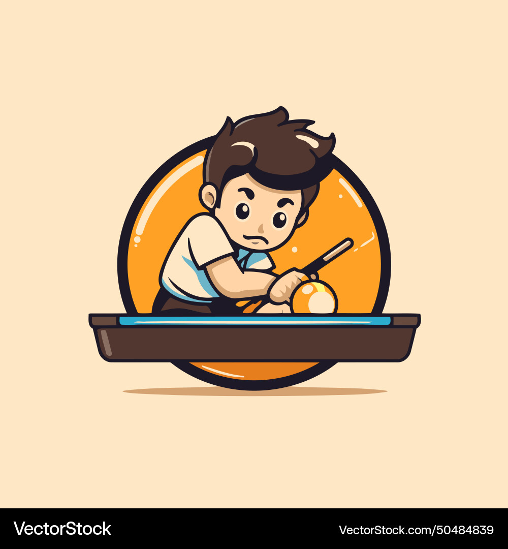 Cartoon boy playing billiards in style Royalty Free Vector