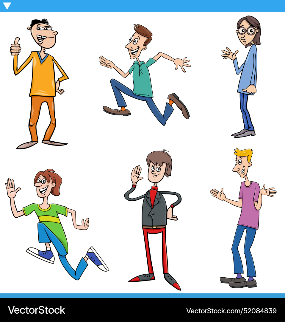 Cartoon funny men or guys comic characters set Vector Image