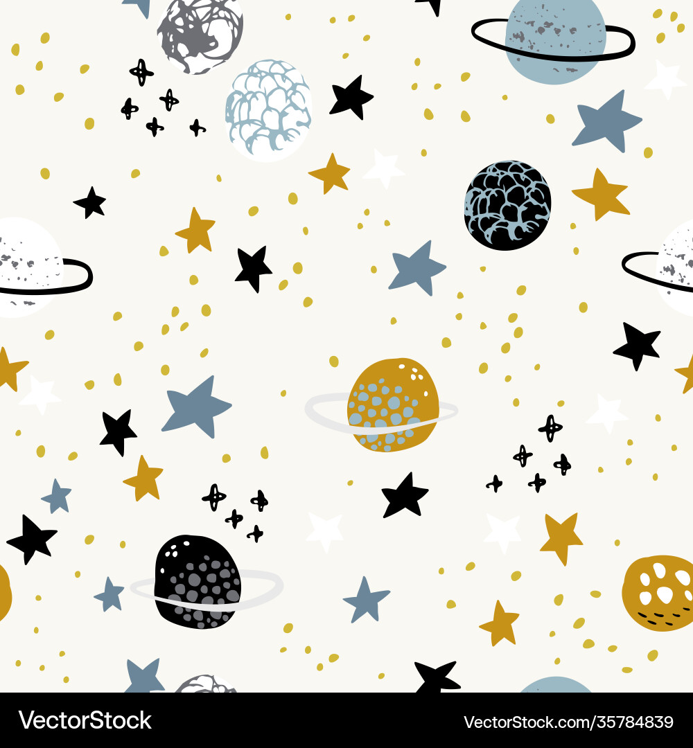 Cartoon space themed background cute planets moon Vector Image