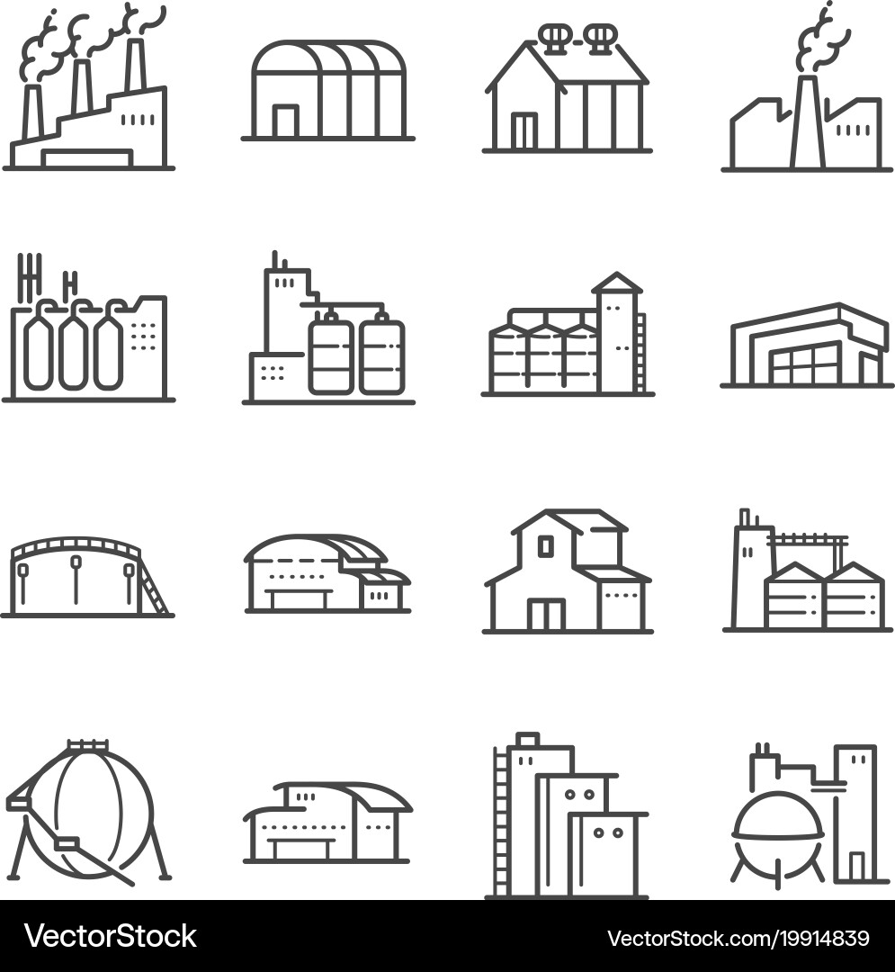 Fabrik- und Industrielinie-Icon-Set Lizenzfreier Vektor