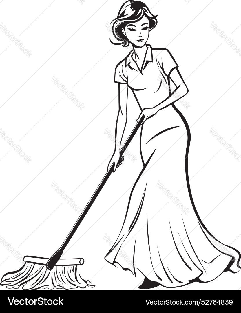 Maid magic woman mopping on floor icon sparkle Vector Image