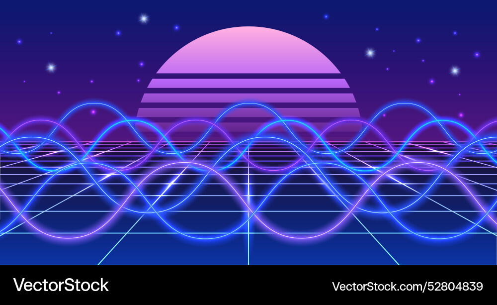 Neon synthwave 80s retro background music Vector Image