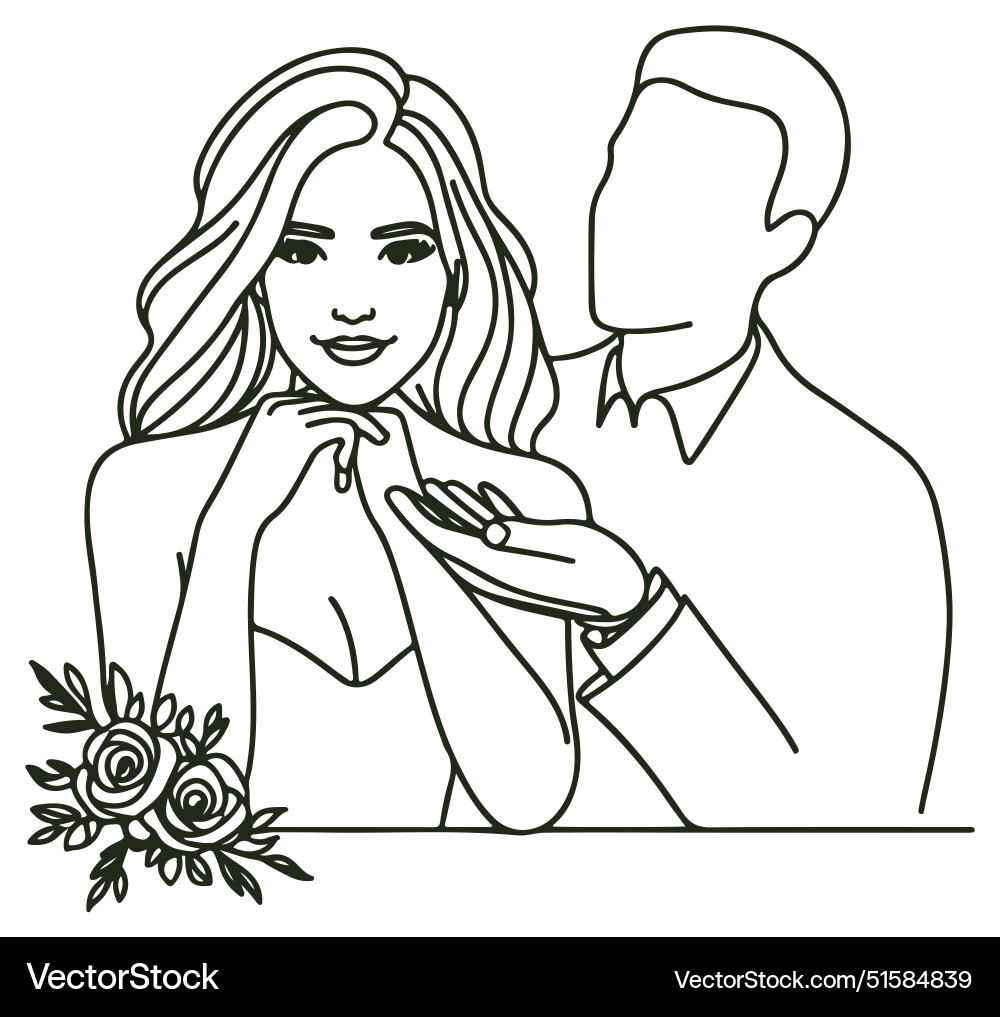 One continuous drawn line wedding from Royalty Free Vector