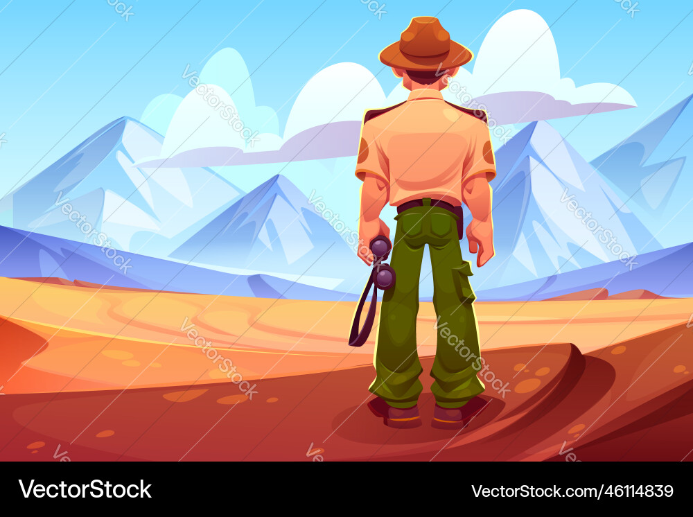 Sheriff back in western desert cartoon background Vector Image