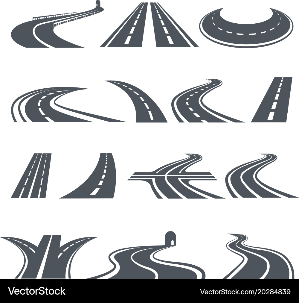 Stylized symbols road and highway pictures Vector Image