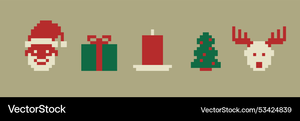 Vintage 8 bit simple merry christmas icon set Vector Image