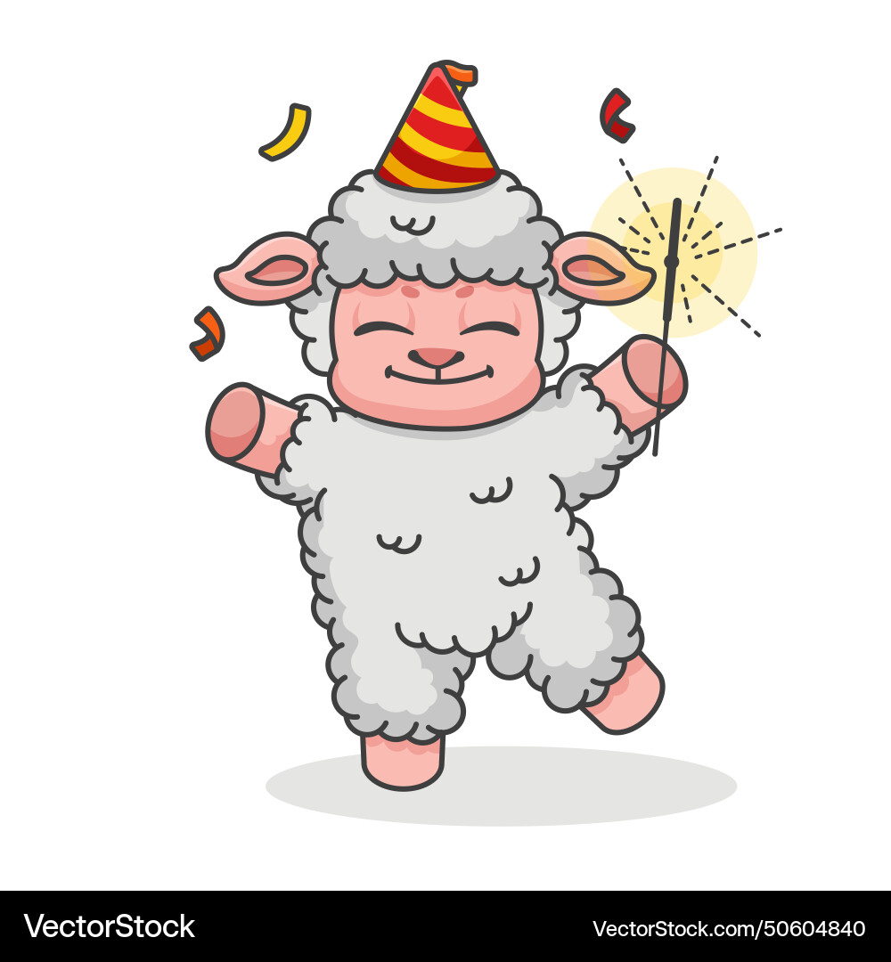 Cartoon sheep celebrating new year Royalty Free Vector Image