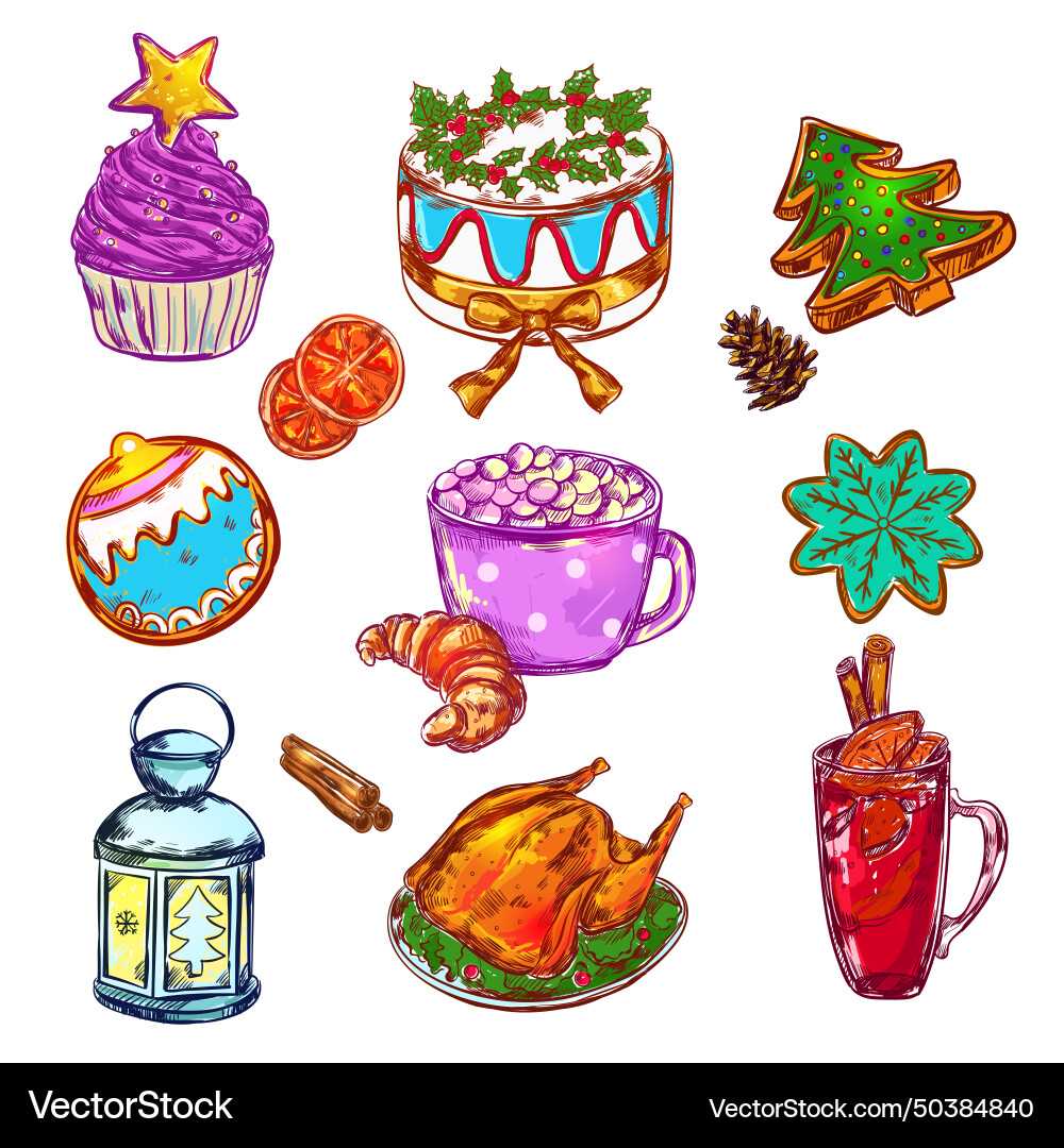Christmas food sketch set Royalty Free Vector Image