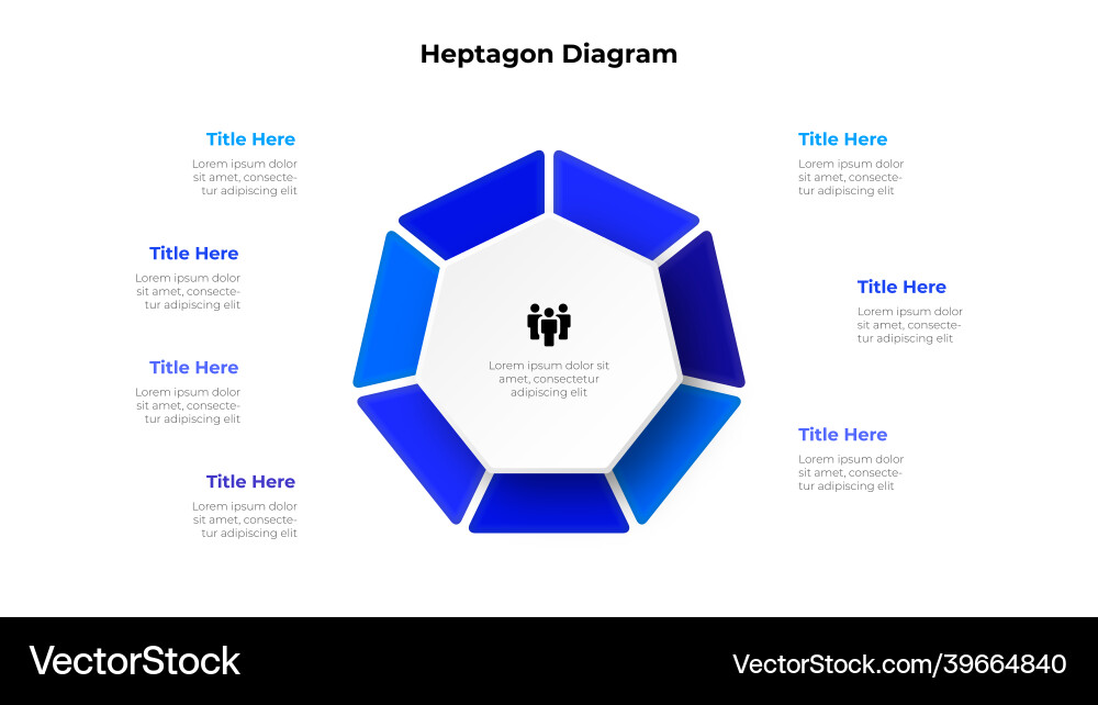 Heptagon is divided into 7 parts concept of seven Vector Image