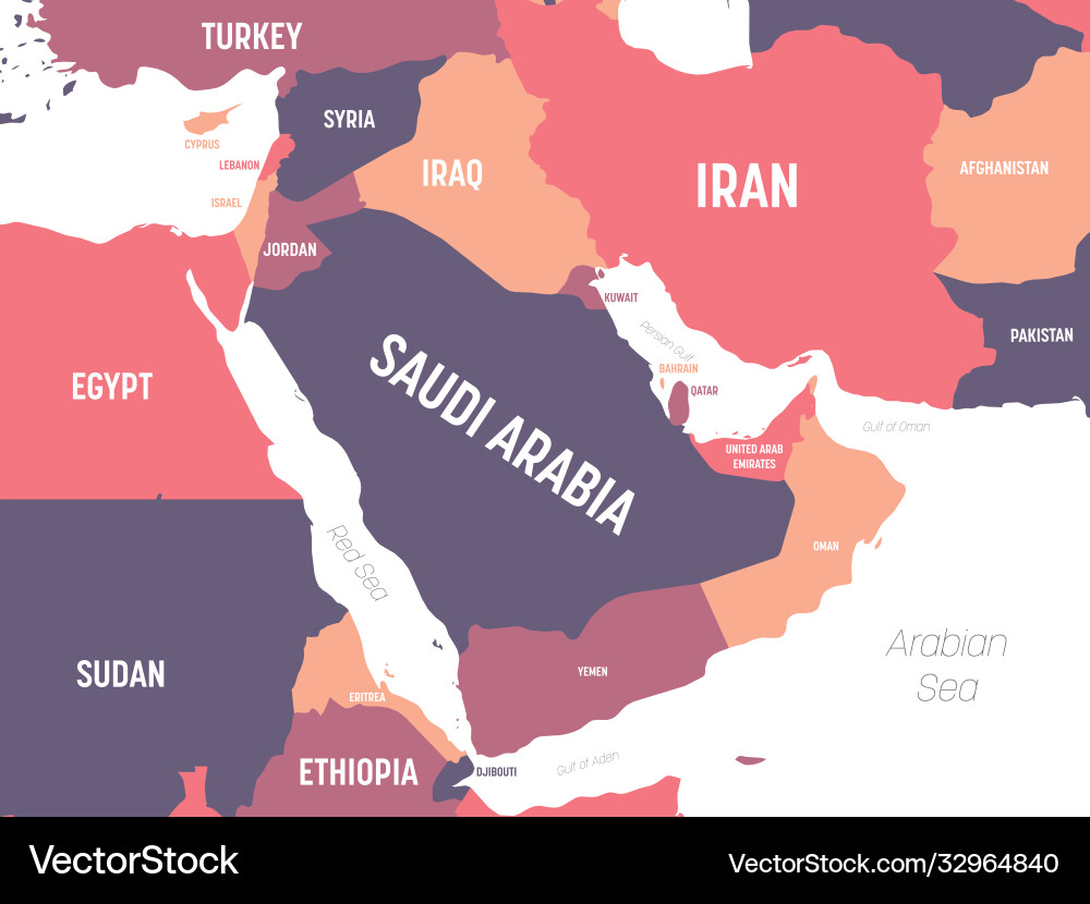 Middle east map high detailed political Royalty Free Vector Middle east map high detailed political Royalty Free Vector