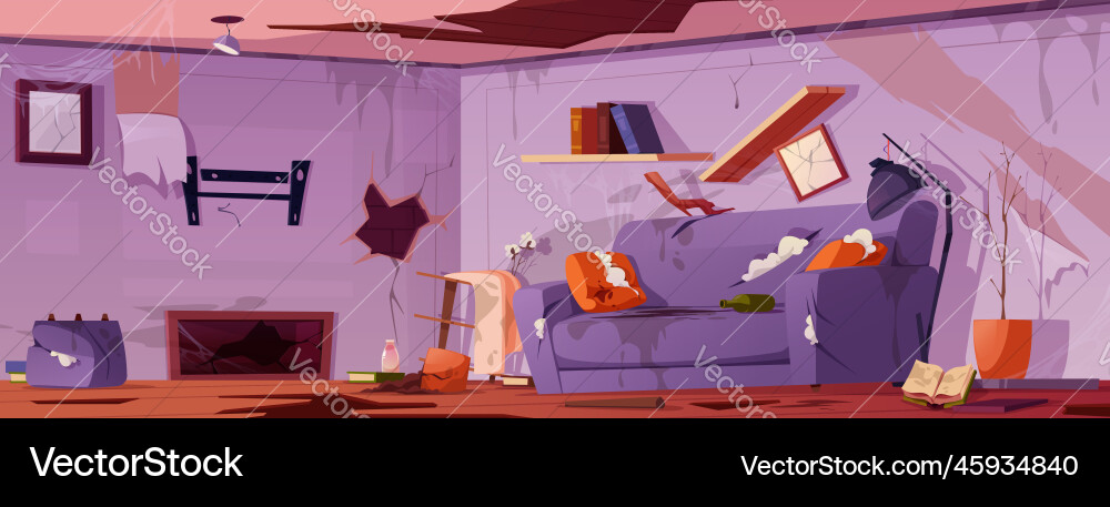 Old broken living room interior abandoned house Vector Image