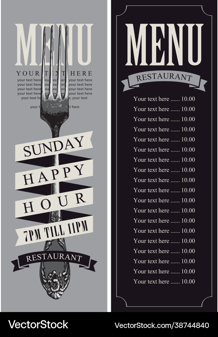 Restaurant menu cover with fork and price list Vector Image